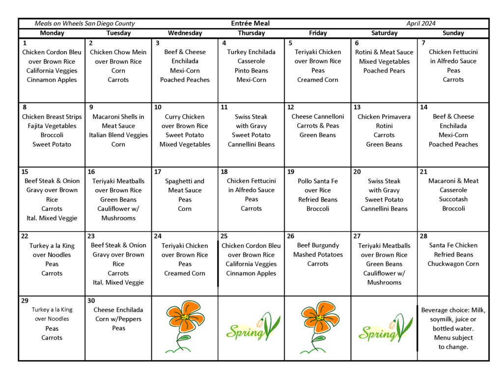 Entrees - Meals on Wheels San Diego