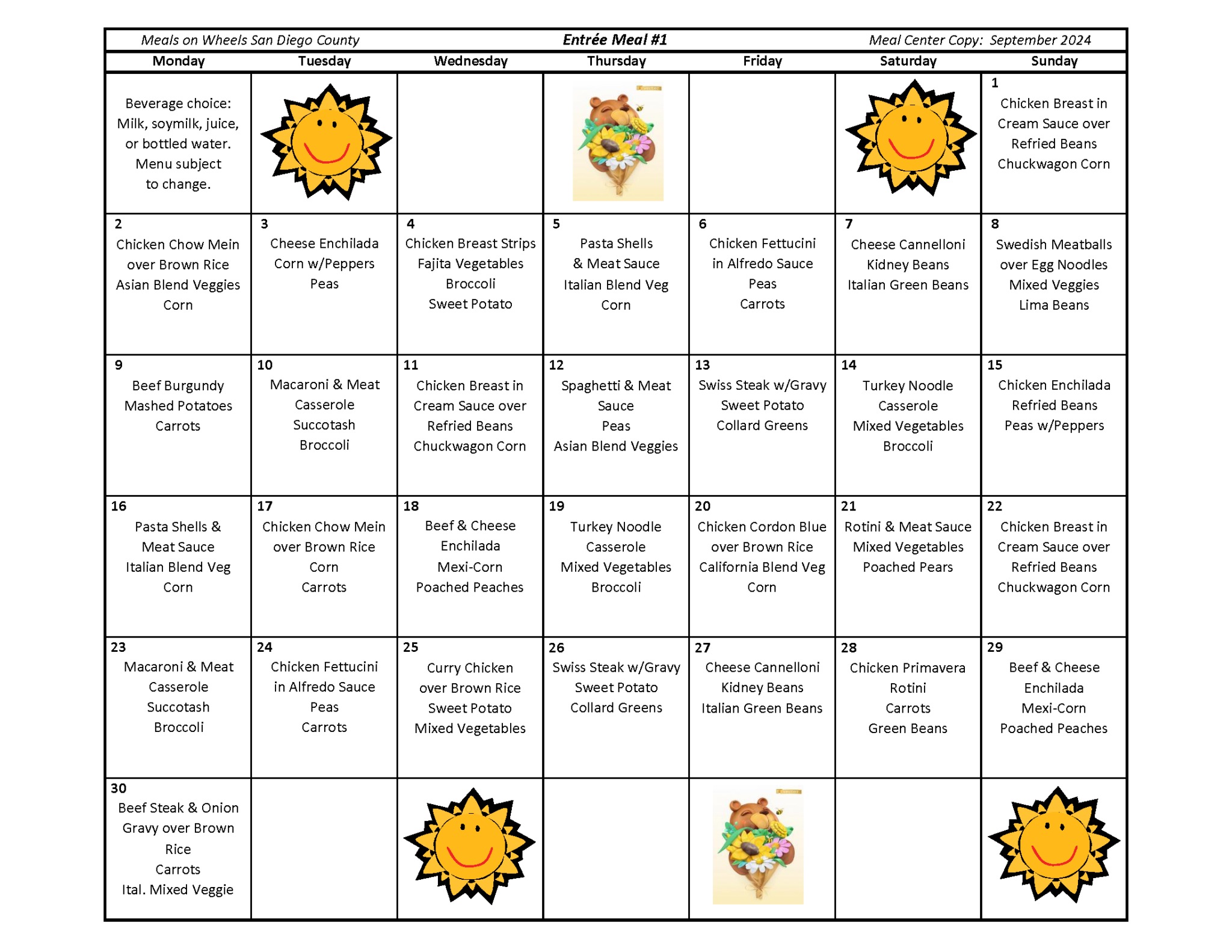 Entrees - Meals on Wheels San Diego